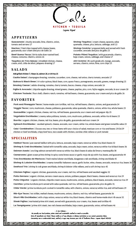 Menu - Laguna Niguel - Caló Kitchen + Tequila